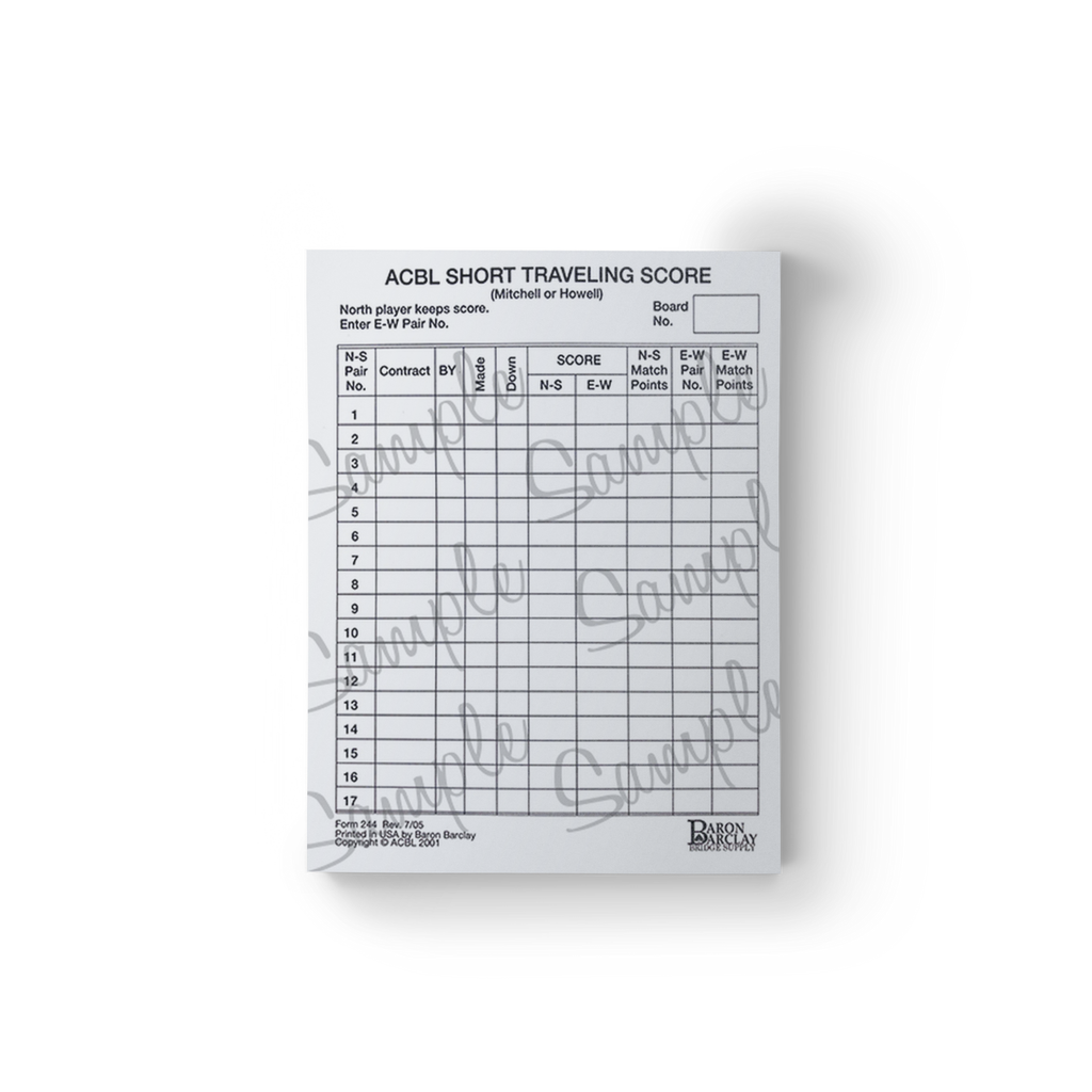 244 ACBL Short Traveling Score Pad of 200 sheets – Baron Barclay Bridge ...