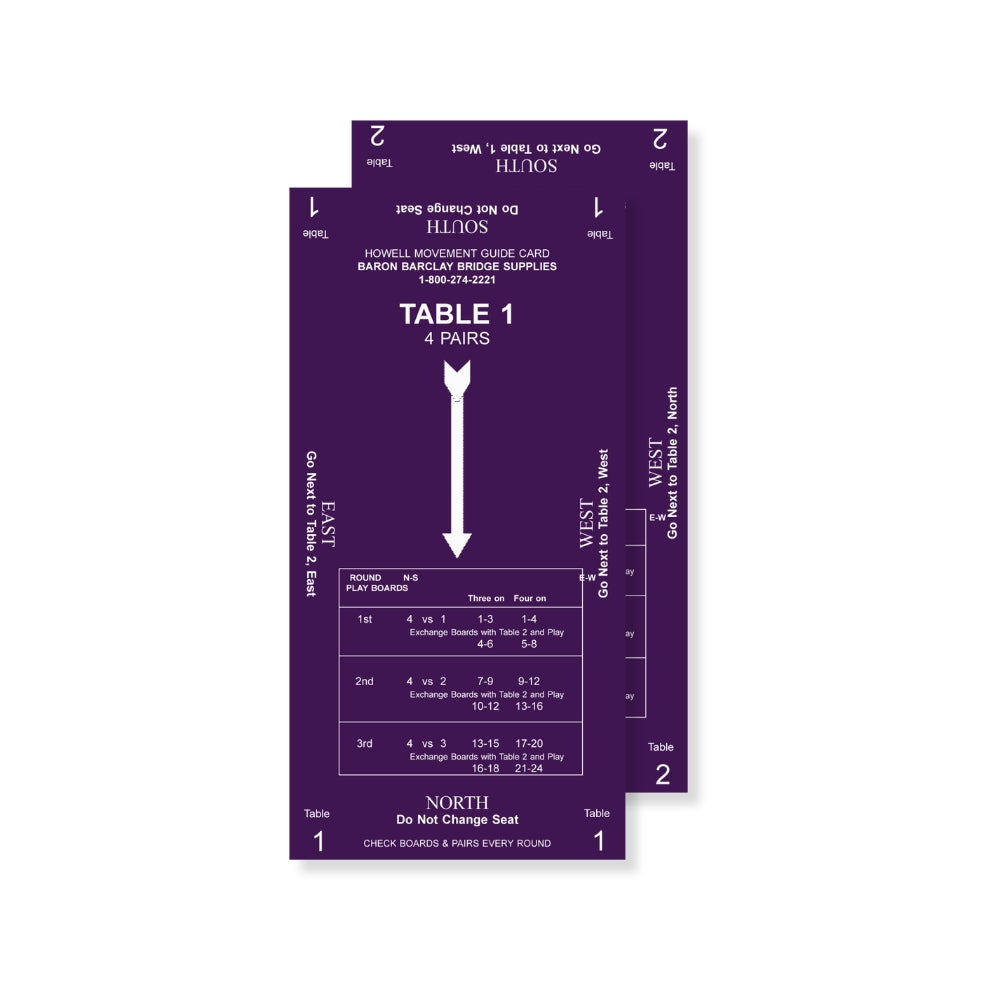 Howell Movement- 4 Pair (3 Rounds and 18 or 24 Boards) – Baron Barclay ...