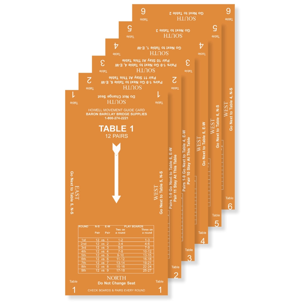Howell Movement- 12 Pair (9 Rounds and 18 or 27 Boards) – Baron Barclay ...