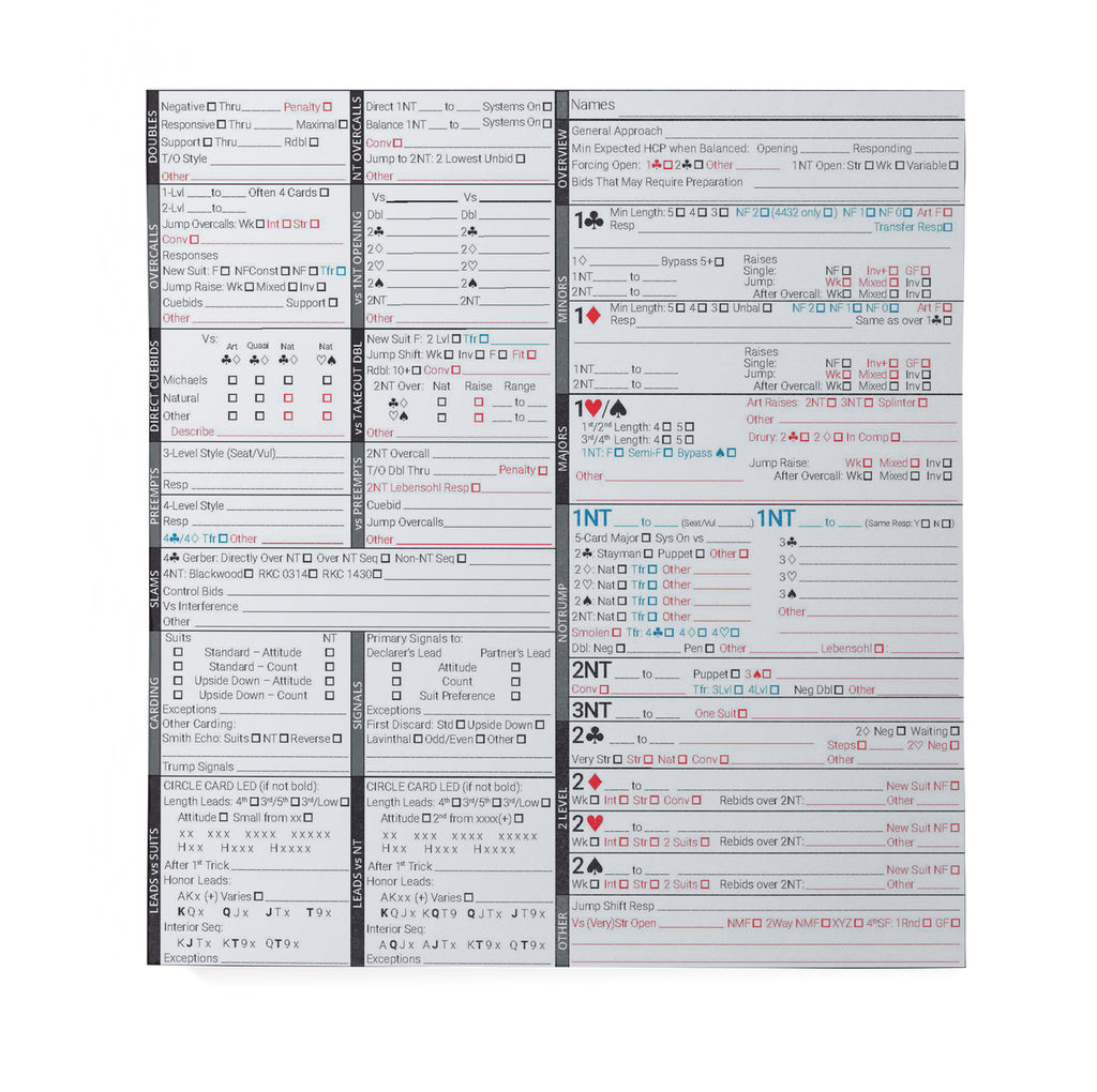 New - 2022 Convention Cards Form SS1 (100) – Baron Barclay Bridge Supply