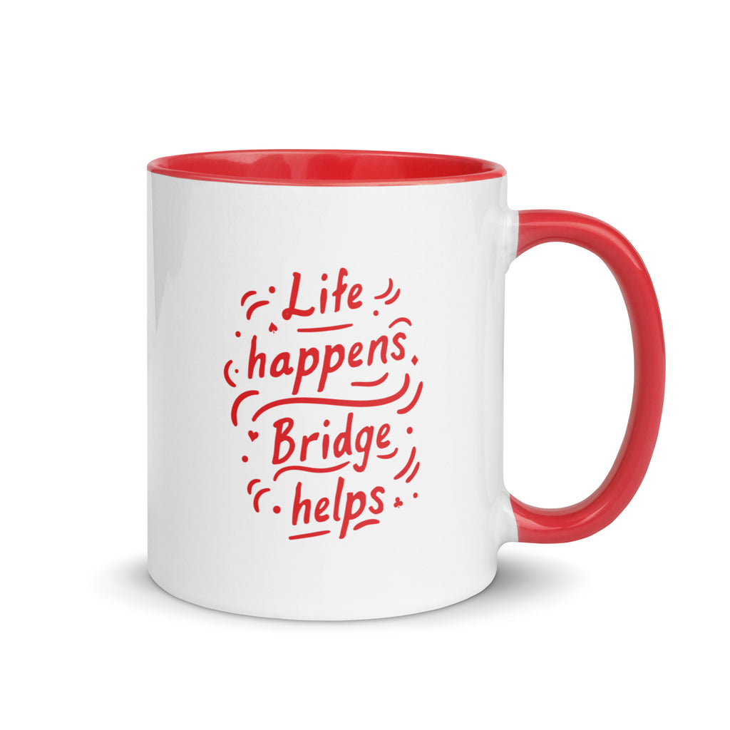 "Life Happens, Bridge Helps" Mug – Baron Barclay Bridge Supply